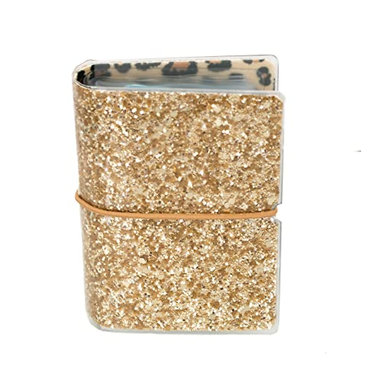 Womens Wallet Credit Card Loyality Card Coupons Holder Mini Photo Album Organizer (Chunky Gold Glitter & Leopard),one size