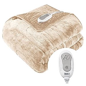 Degrees of Comfort Electric Throw Blanket Beige 50" x 60" | Lap Electric Blanket - Home, Couch | 3 Heat Settings W/ 2 Hour Auto Shut Off | Machine Washable