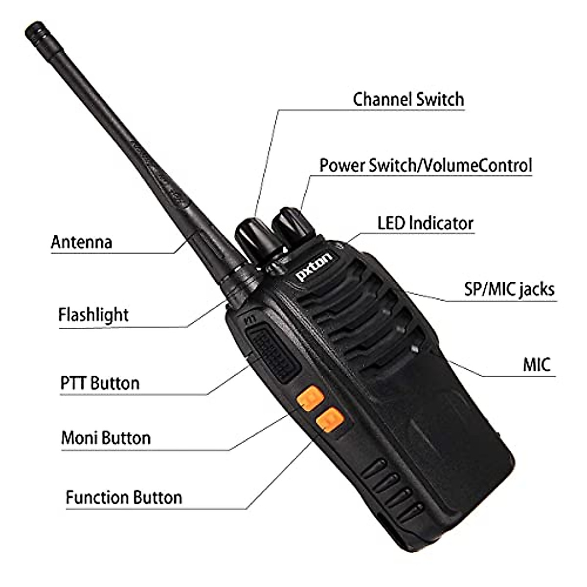 pxton Two Way Radios Long Range for Adults with Headphones, Walkie Talkies 16 Channel Handheld 2 Way Radio Rechargeable with Flashlight Li-ion Battery and Charger（8 Pack）