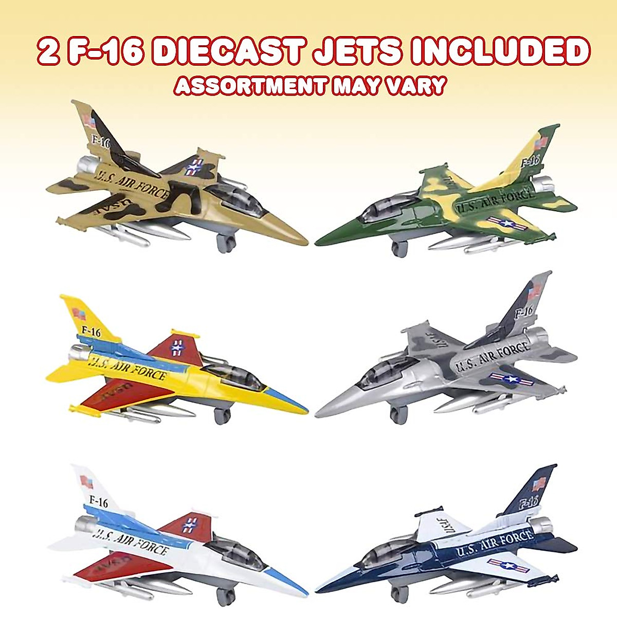 ArtCreativity Diecast F-16 Jets with Pullback Mechanism, Set of 2, Diecast Metal Jet Plane Fighter Toys for Boys, Air Force Military Cake Decorations, Party Favors, Goodie Bag Fillers