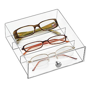 mDesign 2 pc. Set Stackable Eyeglass Organizer Holder for Sunglasses, Eyeglasses, Reading Glasses - 2 Divided Drawers, Clear