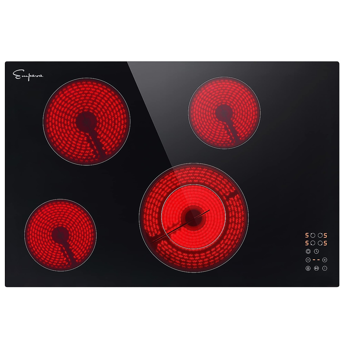 Empava Electric Stove 4 Burners Built in Radiant Cooktop including Dual Zone Element, All Kinds of Cookware, ETL Certified,240V Hard Wired, No Plug, 30 in, Black