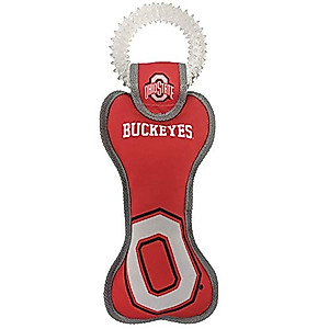 Pets First NCAA Ohio State Buckeyes Dental Dog TUG Toy with Squeaker. Tough PET Toy for Healthy Fun, Teething & Cleaning Pet's Teeth & Gum. (OH-3310)