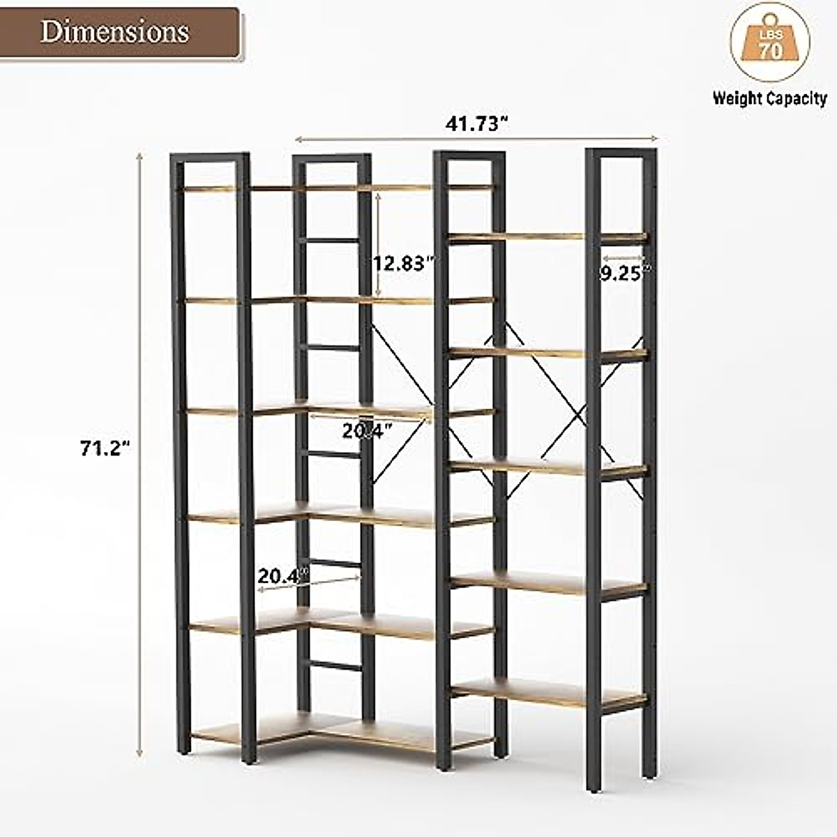 oneinmil Triple Wide 6-Shelf Bookcase Industrial Vintage Wood Style Large Open Bookshelves for Home&Office, Rustic Brown (6 Tier, Rustic Brown)