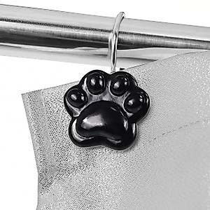 Grey Shower Curtain & Black Paw Hooks - 72x72 Waterproof Washable Linen Style Fabric Shower Curtain - 12 PCS Rust Proof Metal Shower Curtain Rings (2 Item Bundle)