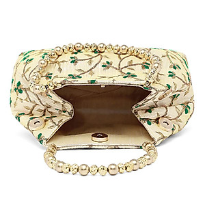 Aheli Gold Potli Bags for Women Evening Bag Clutch Ethnic Bride Purse with Drawstring(P85G)
