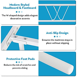 wOod-it Twin Bed Frame with Headboard - 12.8 Inch Metal Platform, Noise-Free Heavy-Duty Steel Slat Mattress Foundation, No Box Spring Required - White