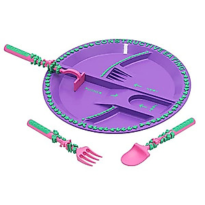 Constructive Eating Plate and Utensils Set Garden Fairy - Made in USA - Toddler Dinnerware, Kids Dinnerware and Utensils Set for Ages 1-3, Toddler Utensils 2 and 3 Year Old, Divided Toddler Plates