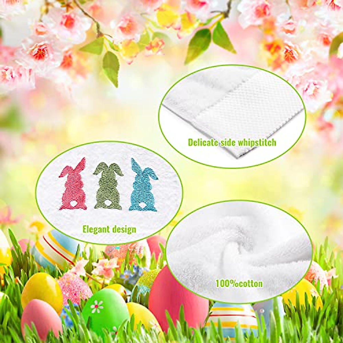 GreenPine 2 Pack Easter Hand Towels Whtie Towels 100% Cotton Embroidered Premium Luxury Decor Bathroom Decorative Dish Towels Set for Drying, Cleaning, Cooking, Holiday Towels Gift Set 14 "X 29"