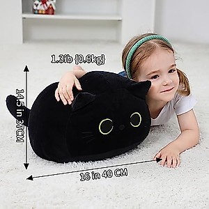 WeBingo Black Cat Plush Toy 16'' Black Cat Pillow, Soft Plush Doll Black Cat Stuffed Animal, 3D Black Cat Plushies Pillow Baby Cute Plush Toys Shape Cat Design Sofa Fat Pillow Gifts for Boys Girls