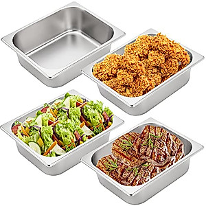 TOPZEA 4 Pack Half Size Hotel Pans, 1/2 Size 4" Deep Stainless Steel Steam Table Pan Catering Food Pan Chafing Dishes Dinner Buffet Server Breading Tray Batter Bowl for Food Prep, Breading, Restaurant