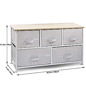 CERBIOR Wide Drawer Dresser Storage Organizer 5-Drawer 7-Drawer Closet Shelves, Sturdy Steel Frame Wood Top with Easy Pull Fabric Bins for Clothing, Blankets