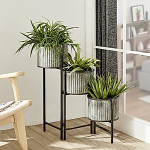 FirsTime & Co. Silver Jasper Outdoor Planter 3-Piece Set Indoor or Outdoor Raised Flower Pot for Garden, Patio, Balcony, Metal, 28 x 9.5 x 31 inches (70446)