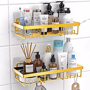 Moforoco Shower Caddy Shelf Organizer Rack, Self Adhesive Black Bathroom Shelves Basket, Home Farmhouse Wall Inside Organization and Storage Decor Rv Accessories, First Camper Apartment Essentials