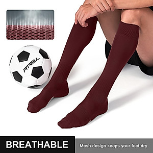 FITRELL 2/3 Pack Soccer Socks For Youth Kids Adult Baseball Softball Football Socks For Men Women Boys Girls, Maroon, X-Small