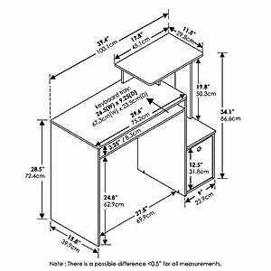 Furinno Econ Multipurpose Home Office Computer Writing Desk, French Oak Grey & Andrey Set of 2 End Table/Side Table/Night Stand/Bedside Table with Bin Drawer, French Oak Grey