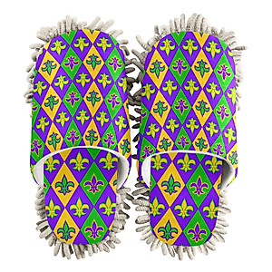 FLildon Microfiber Cleaning Slippers Mardi Gras Washable Mop Shoes Slipper for Men/Women House Floor Dust Cleaner, Size L