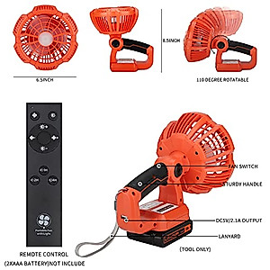 Cordless Fan with Remote for black and decker 14.4-20v lithium battery,Tabletop Fan with 3 Energy Efficient Speed Settings and Dimmable Led Light(Tool Only)