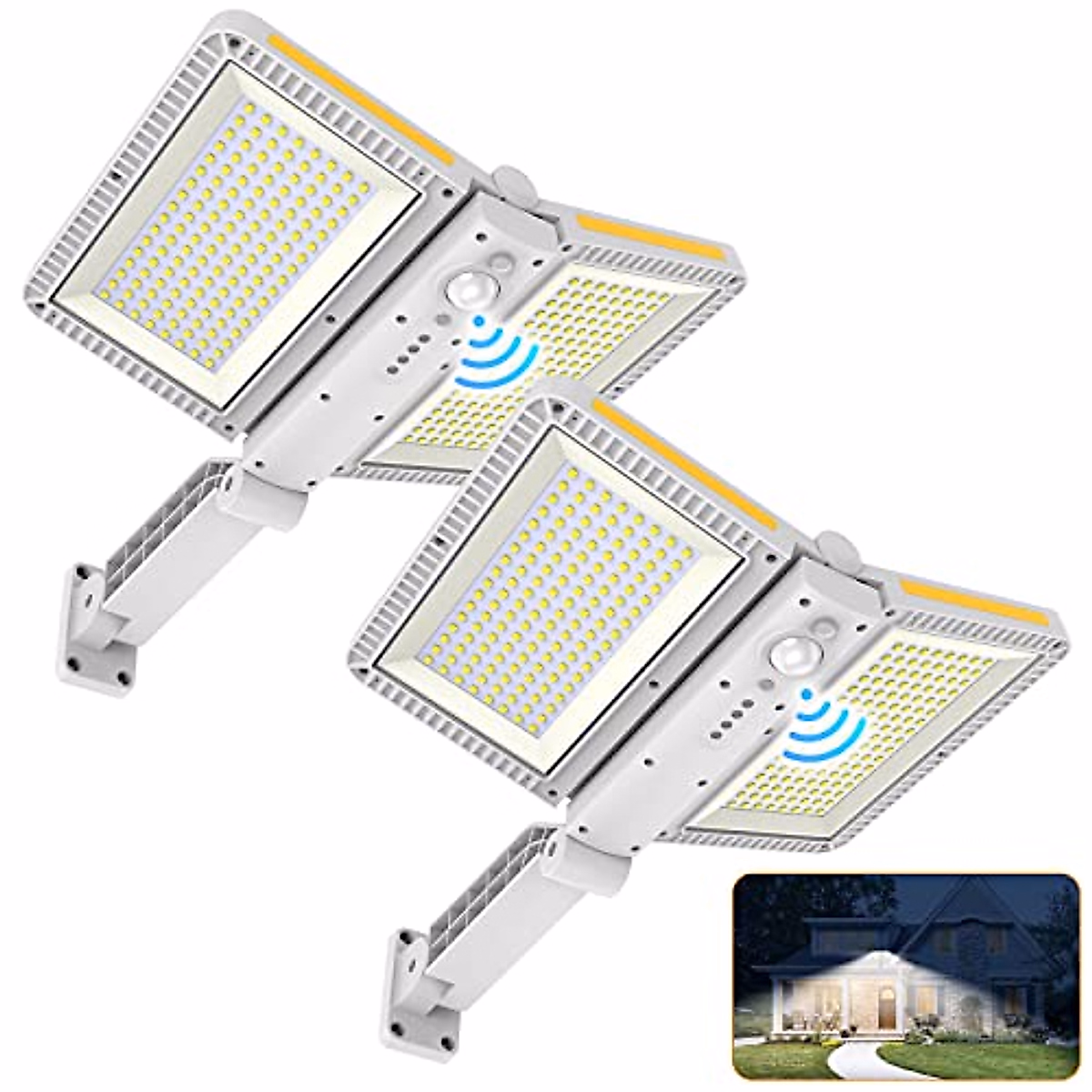 ropelux Solar Outdoor Lights, Motion Sensor Outdoor Lights Double Big Solar Panels, IP65 Waterproof and 5 Modes, 218LEDs High Brightness Wider Illuminated Area Flood Lights for Street