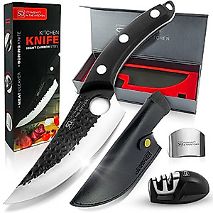 Viking Knife With Sheath, Our Caveman Knife Hand Forged Meat Knife is a Very Sharp Knife, Multipurpose Meat Cleaver Butcher Knife for Camping, Outdoors, BBQ, Deboning Knife & Fillet Knife