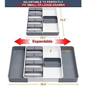 Kitchen Drawer Organizer, Silverware Organizer Utensil Organizer, Large Expandable Cutlery Organizer in Drawer, Adjustable Plastic Flatware Spoon Fork Storage Tray for Kitchen Gadgets Office Supplies