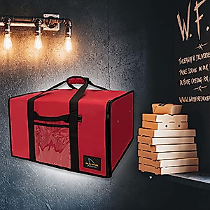 OujiuShark Insulated Pizza Delivery Bag, 20 by 20 by 12 inch, Thickening Food Wramer Bag for Commercial Personal (Red)