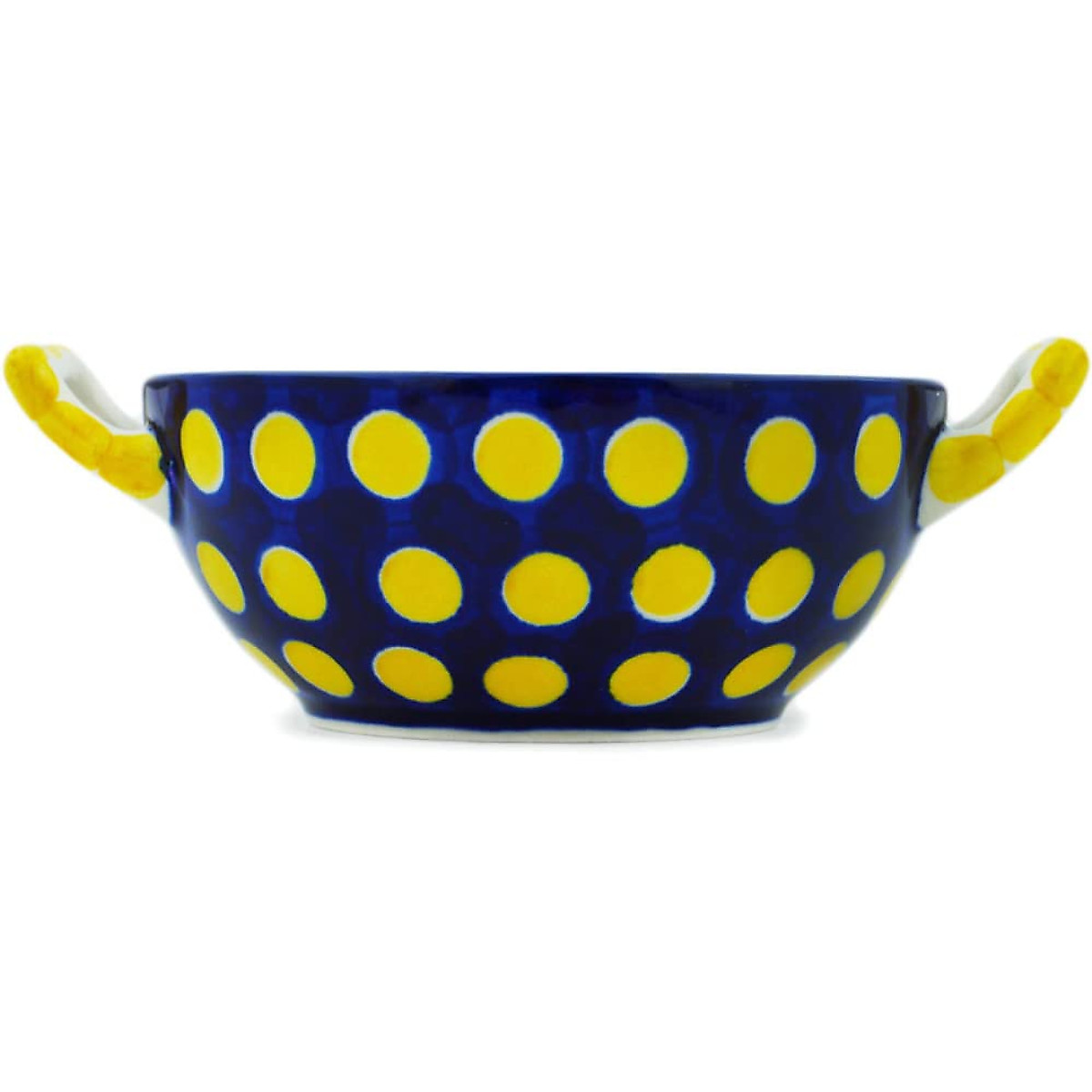 Polish Pottery 9 oz Bouillon Cup made by Ceramika Artystyczna (Yellow Dots Theme) + Certificate of Authenticity