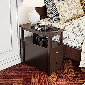 ZENY Narrow End Table Side Table with Drawer and Open Shelf Sofa Table for Living Room Bedroom, Small Table for Bedside, Espresso