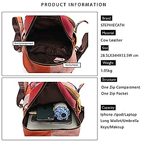 STEPHIECATH Vintage Genuine Leather Backpack Purse for women Laptop Colorful Patchwork Design Shoulder Daypack for Travel School