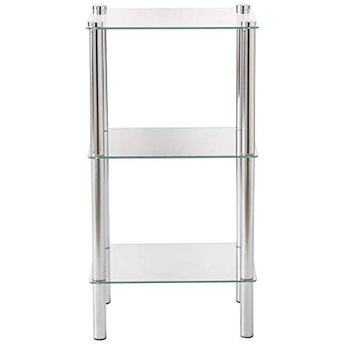 Home Basics 3-Tier Rectangle Shelf Shelving, SIlver Chrome and Glass