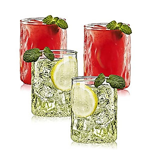 ZHMTang Premium Glass Beer Whiskey Cups Set of 4 Borosilicate Drinking Glasses for Iced coffee Cold Drinks Elegant Look Glassware for Beer and Whiskey Enthusiasts