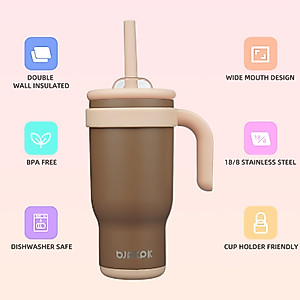 BJPKPK 18 OZ Insulated Travel Tumbler with Handle and Straw, Stainless Steel Water Bottle, Double Wall Vacuum Insulated Mug, for Work, Car, Travel, Coffee