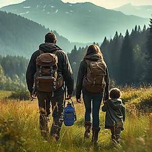 LUNCHALOT 1 Gallon Water Bottle Jug - 128 Oz Insulated Stainless Steel Metal Water Bottle with Holder - Carrying Bag - Spout Handle - Straw Lids - Keep Cold & Hot - Blue Tactical Flask