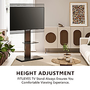 FITUEYES Universal Floor TV Stand with Swivel Height Adjustable Mount for 32 43 50 55 65 75 inch TVs, Mid Century Modern Corner TV Stand with Flexible Shelf for Living Room Bedroom (Black & Walnut)