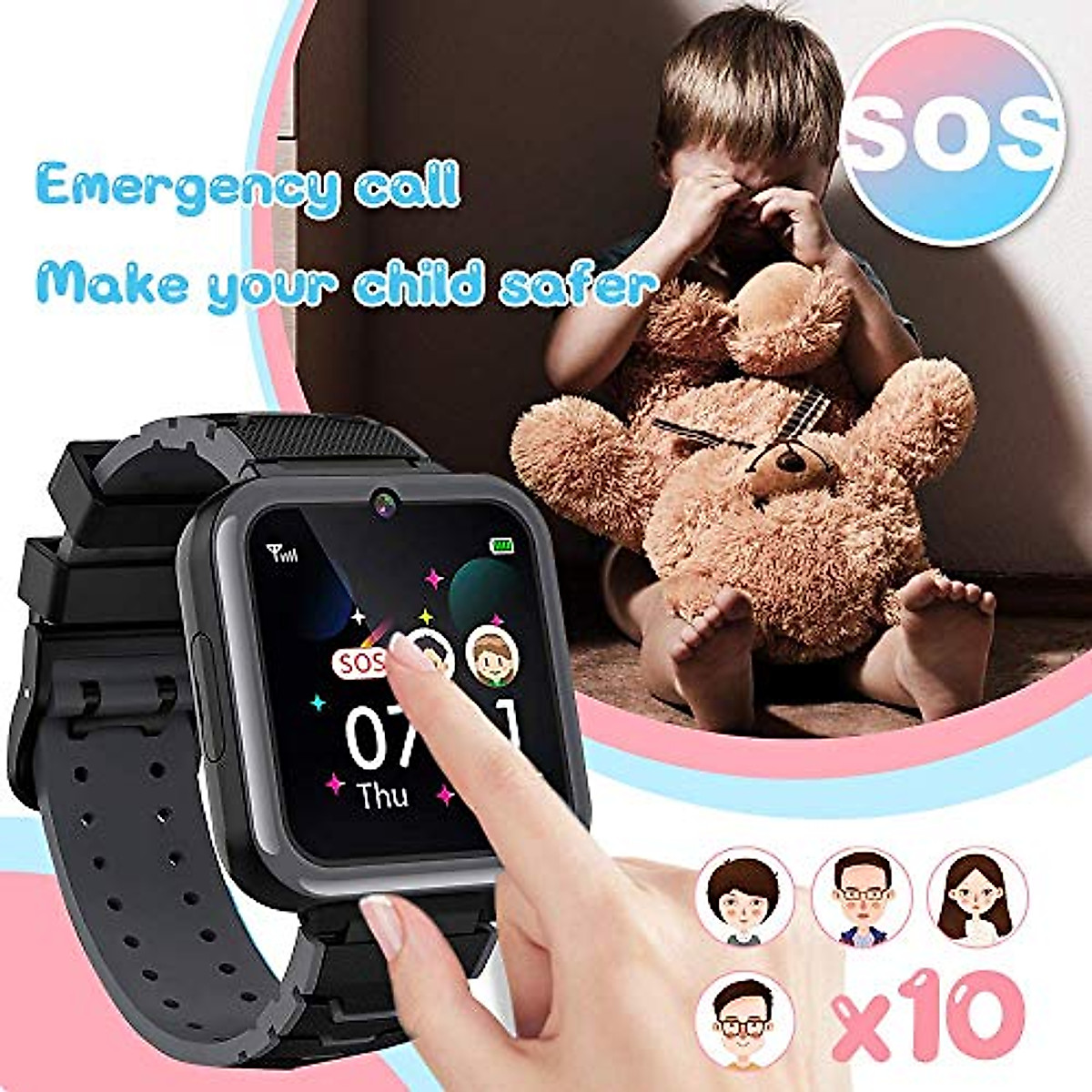 AWEHIRU Kids Smart Watch - Smart Watch for Boys Girls with 16 Games Camera MP3 Music SOS Alarm Clock Flashlight Kids Phone Watch 3-12 Years Old Students Gifts