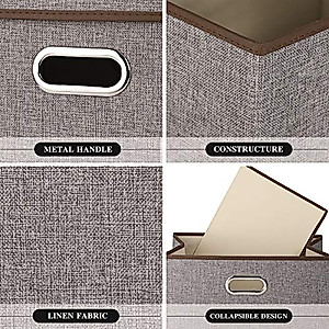 Large Linen Fabric Foldable Storage Container [2-Pack] with Removable Lid and Handles,Storage bin box cubes Organizer - Gray For Home, Office, Nursery, Closet, Bedroom, Living Room