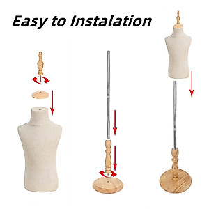 Child Mannequin Dress Form,Kid Dress Form with Wooden Base,Adjustable Girl and boy Dress Form for Apparel Scarf Window Shop Display, 4-5 Years Old