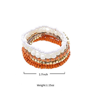 LUREME Bohemian Beads Cube Multi Strand Stretch Stackable Bangle Bracelet Set-Orange (bl003172-2)