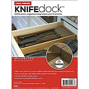 Knifedock - In-drawer Kitchen Knife Storage - The Cork Composite Material Never Dulls Your Blades. Great Gift for Any Chef! Enables you to Easily Store and Identify Your Knives At a Glance.