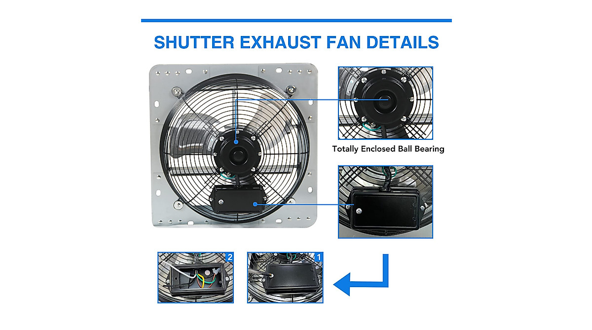 JPOWER 12-Inch Exhaust Fan with Auto Shutter for Garage & Greenhouse