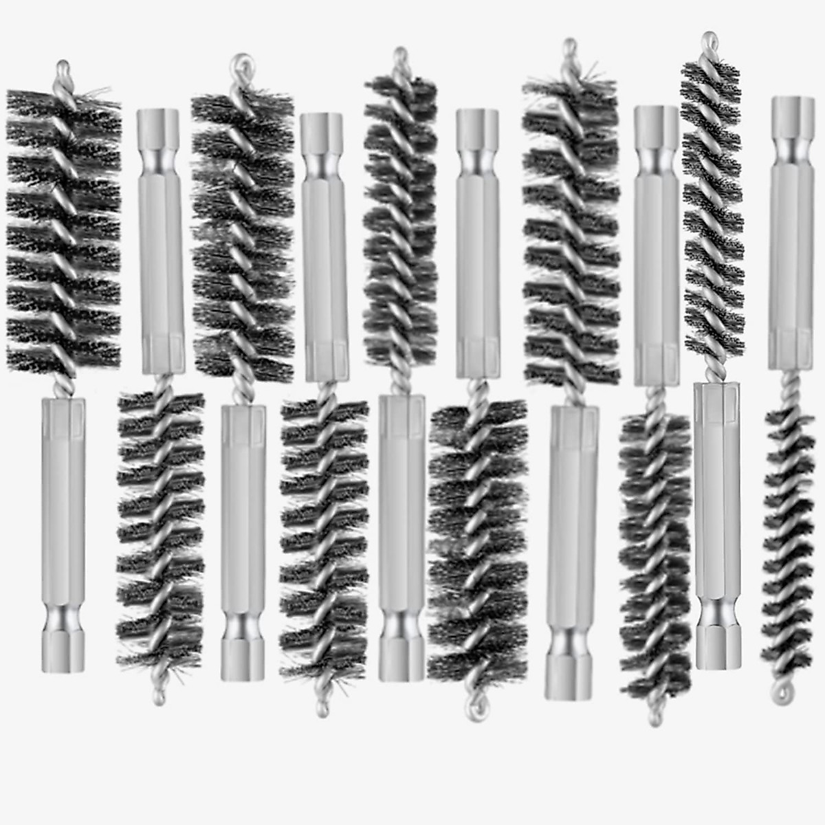 MIKILIKIEN Stainless-Steel Bore Brush for Drill,Wire Brush Set for Power Drill with 1/4-in Hex Shaft,Metal Cleaning Brushes with Stainless-Steel bristles(10-Size Set)