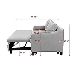 ERYE Light Gray Queen Size with 2 Pillows Modern Futon Sofa Loveseat Convertible Sleeper Couch Bed for Small Space Apartment Office Living Room Furniture Sets,Tufted Upholstered Love Seat