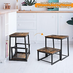 LIANTRAL Step Stool for Adults Kids, Sturdy Metal Frame Wooden Board Step Stool Helper, Supports Up to 350lb, Foot Stool, 2 in1 Step Stool for High Bed Kitchen Bathroom, Rustic Brown