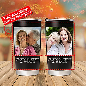 Personalized Tumbler with Pictures Text Name, Custom Photo Stainless Steel Tumbler, 20 Oz Travel Coffee Cup with lids, Personalized Mother's Day Birthday Gifts for Mom, Dad, Women, Men, Friend