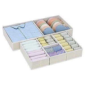 homsorout Sock Organizer, Fabric Dresser Underwear Organizer, Foldable Drawer Organizers for Clothing, Clothing Organizer Drawer Divider for Bras, T-shirts, Socks, Panties, 6 Packs (Beige)