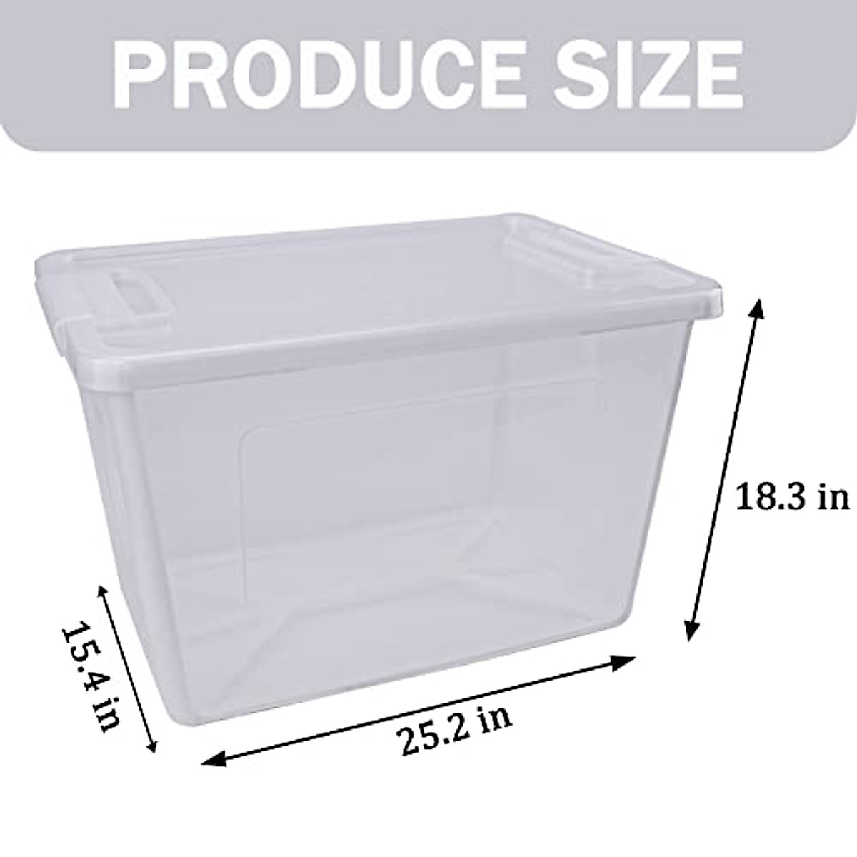 123 Quart Large Plastic Storage Bins Waterproof, Utility Tote Organizing Container Box with Buckle Down Lid, Collapsible Clear Storage Box, for Toys Clothes and Bedding, 1 pack, Transparent