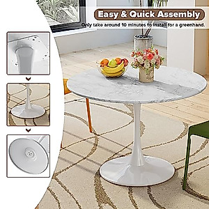 Ufurpie 42" Round Dining Table,Faux Marble Table Top,White Tulip Table Metal Base Pedestal Table for 4-6 Person,Easy Assembly End Table Leisure Coffee Table
