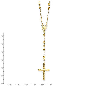 Diamond2Deal 14k Yellow Gold Diamond-cut 3mm Beaded Semi-solid Rosary Necklace Fine Jewelry Gift for Women