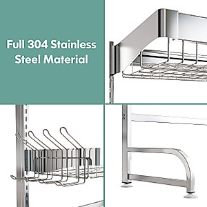 Over Sink Dish Drainer Drying Rack,MAJALiS 3-Tier 304 Stainless Steel Large Dish Racks for Kitchen Counter,Above Sink Organizer,(Sliver, 25.5"-35.5")