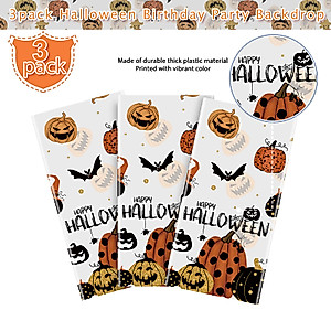 3 Pieces Happy Halloween Jack-O-Lantern Pumpkin Party Tablecloth Decorations, Plastic Rustic Jack-O-Lantern Pumpkin Table Cover Backdrop for Seasonal Fall Halloween Party Supplies, 54x108 Inch